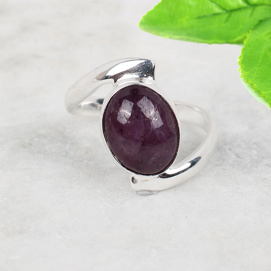 Oval Star Ruby Ring: Handmade 925 Sterling Silver Split Band - Etsy