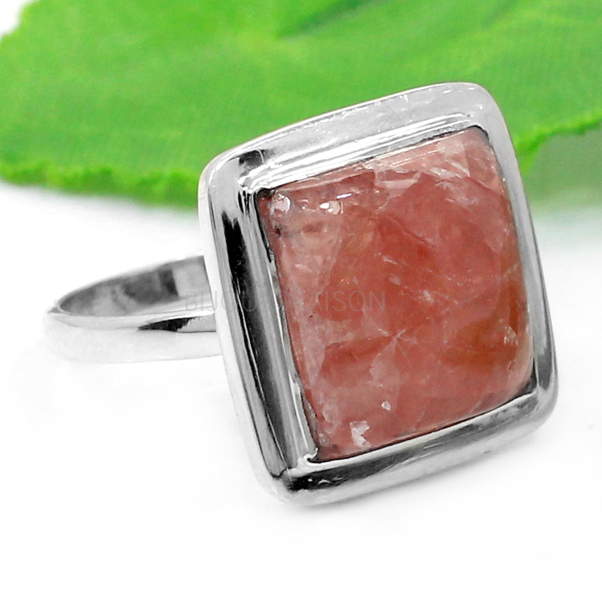 925 Silver Square Ring Ring Jewelry Fiery Rhodochrosite | Etsy