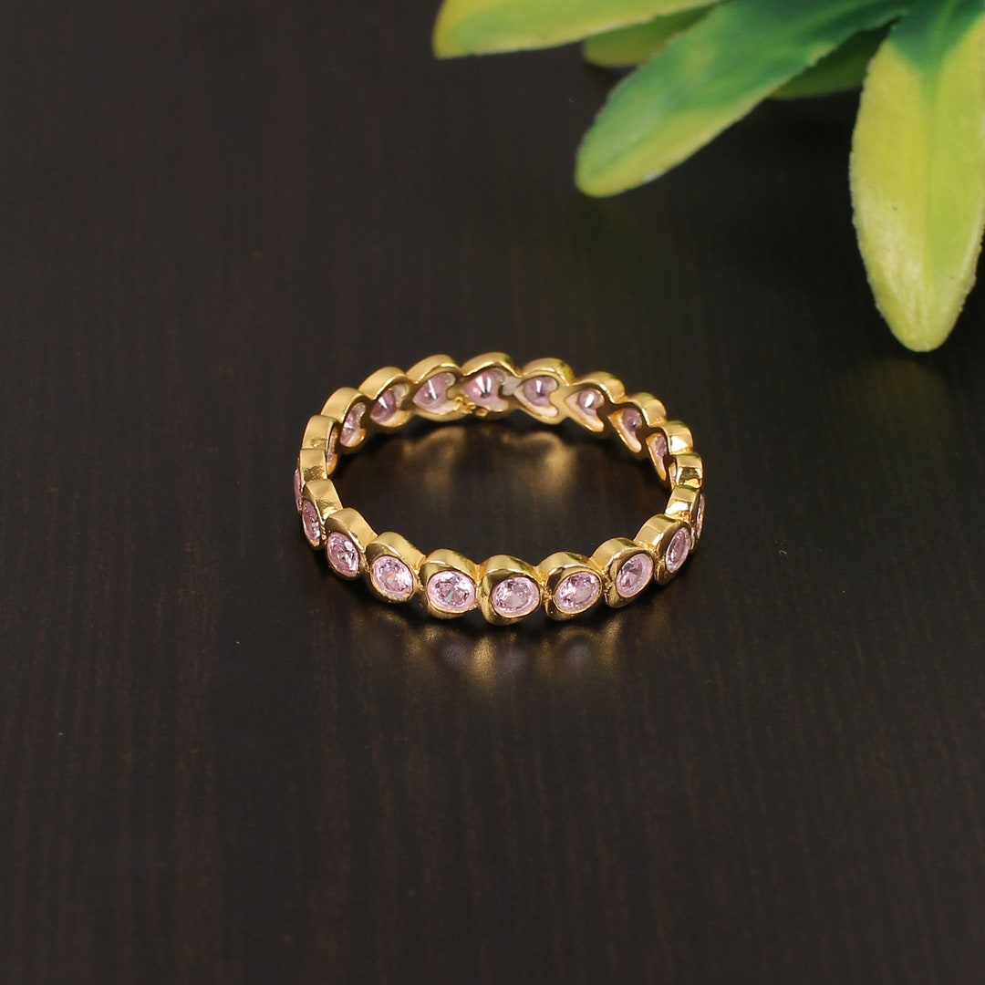 Round Cut Pink Sapphire Hydro Ring, Eternity Band Ring, 925 Sterling ...