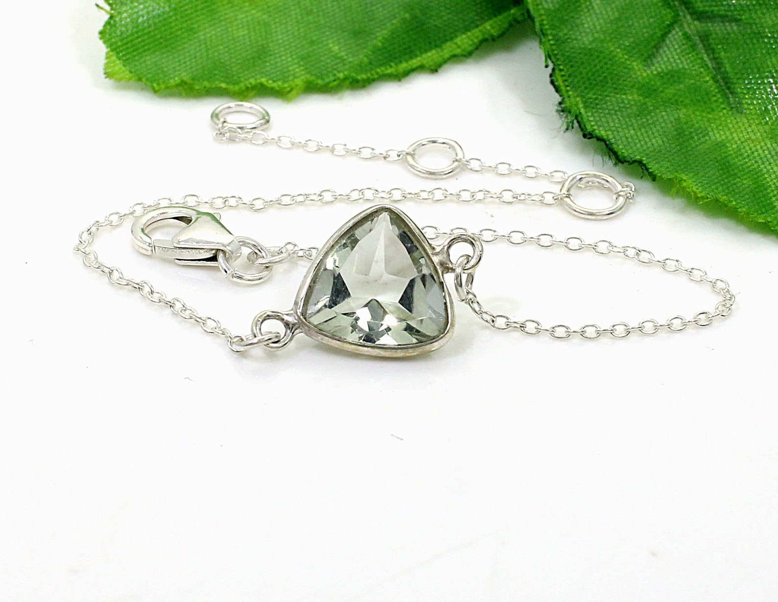 Green Amethyst Bracelet- Link Chain Bracelet-925 Sterling Silver ...