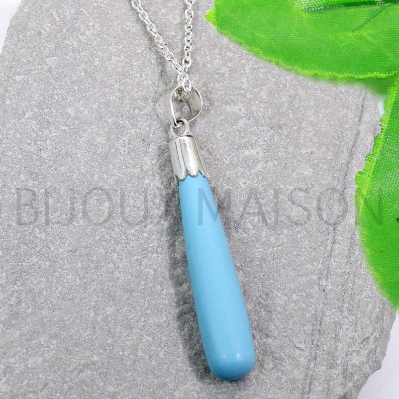 Sterling Silver Turquoise Long Pendant Necklace 925 Silver - Etsy