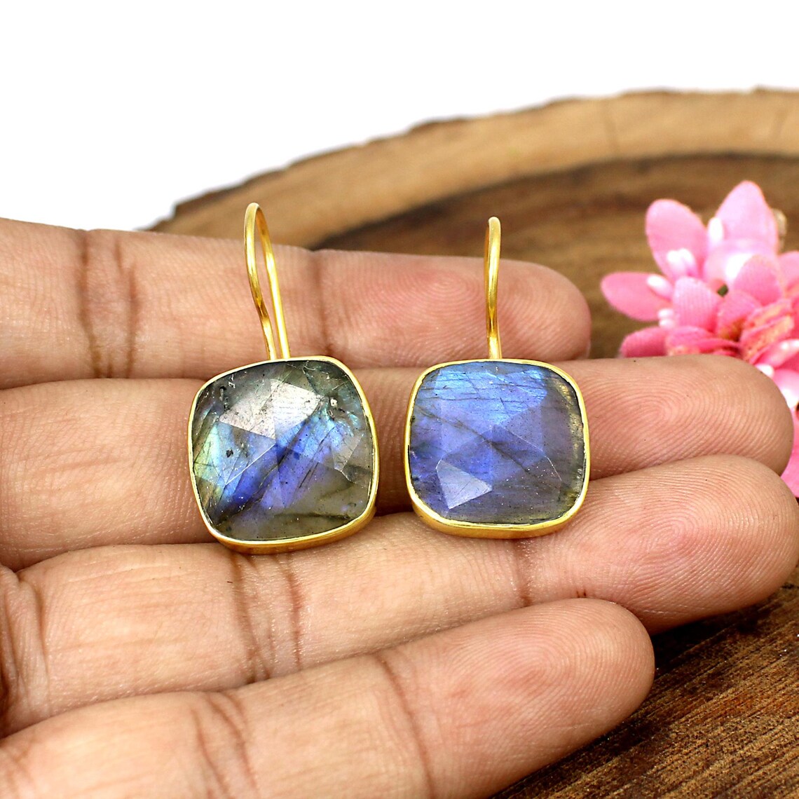 Labradorite Earrings Sterling Silver Earrings-Square | Etsy