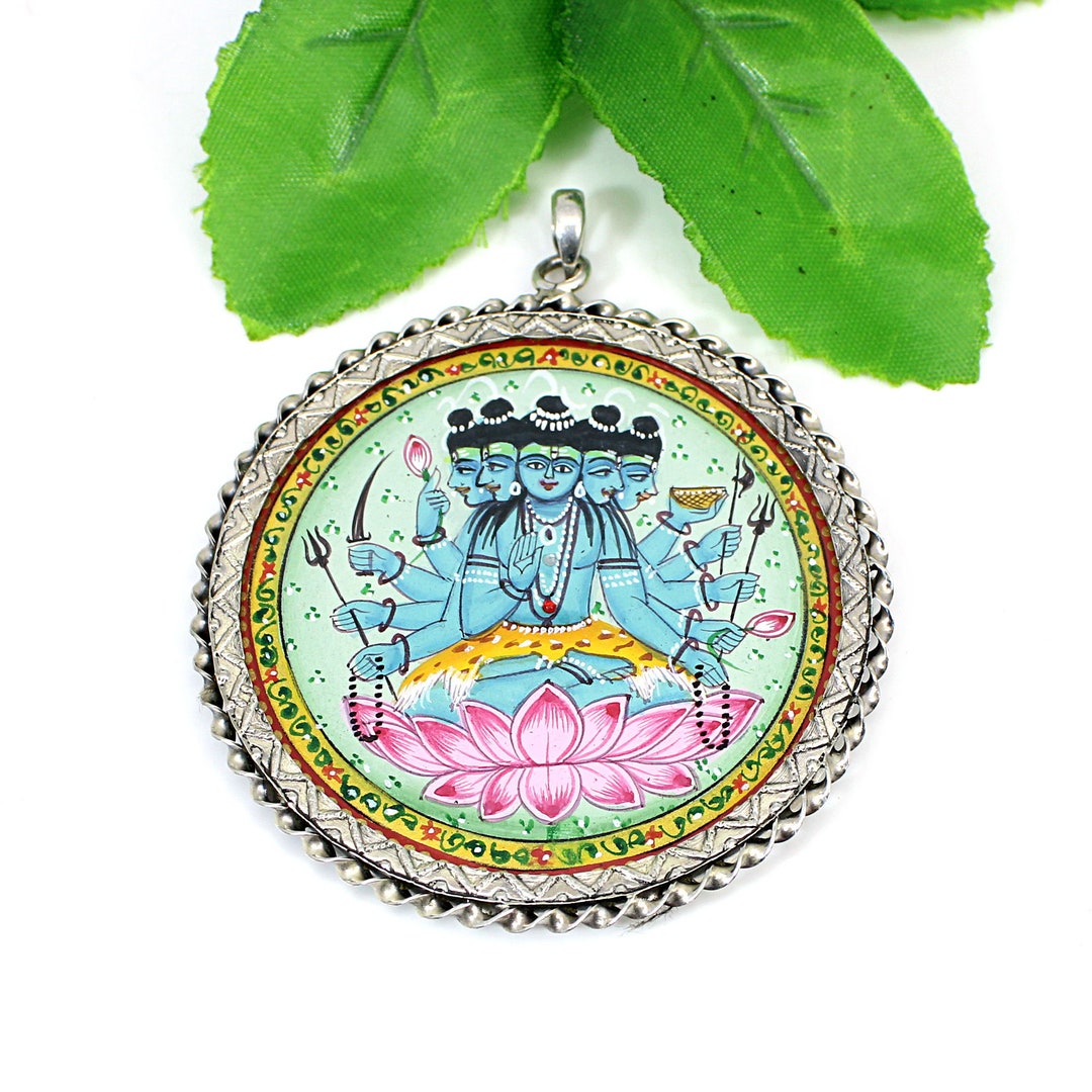 Indian God Handmade Painting Religious Art Deco Round Shape 925 ...