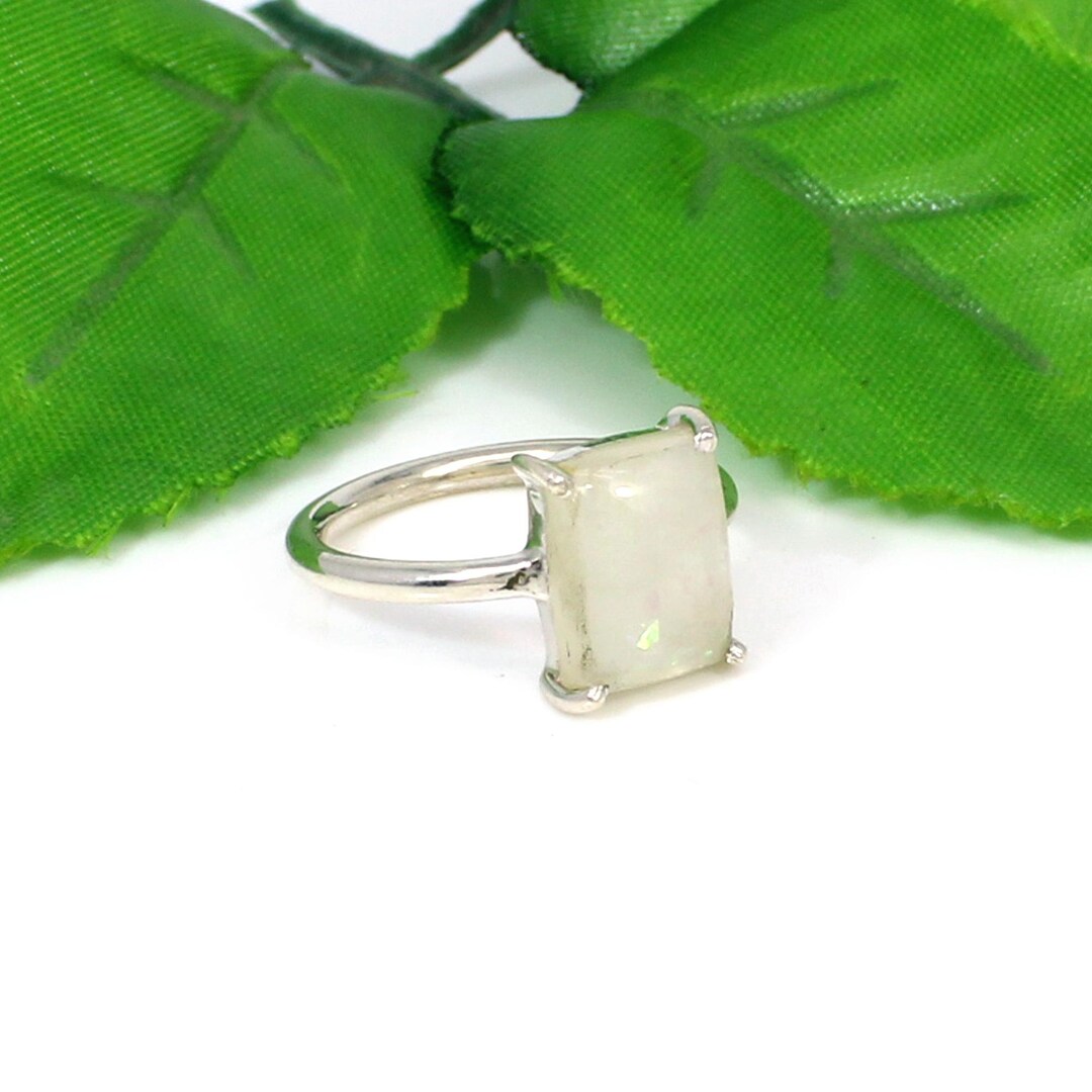 Rectangle Opal Ring, Opal Jewelry, Opal Silver Ring, Prong Ring ...