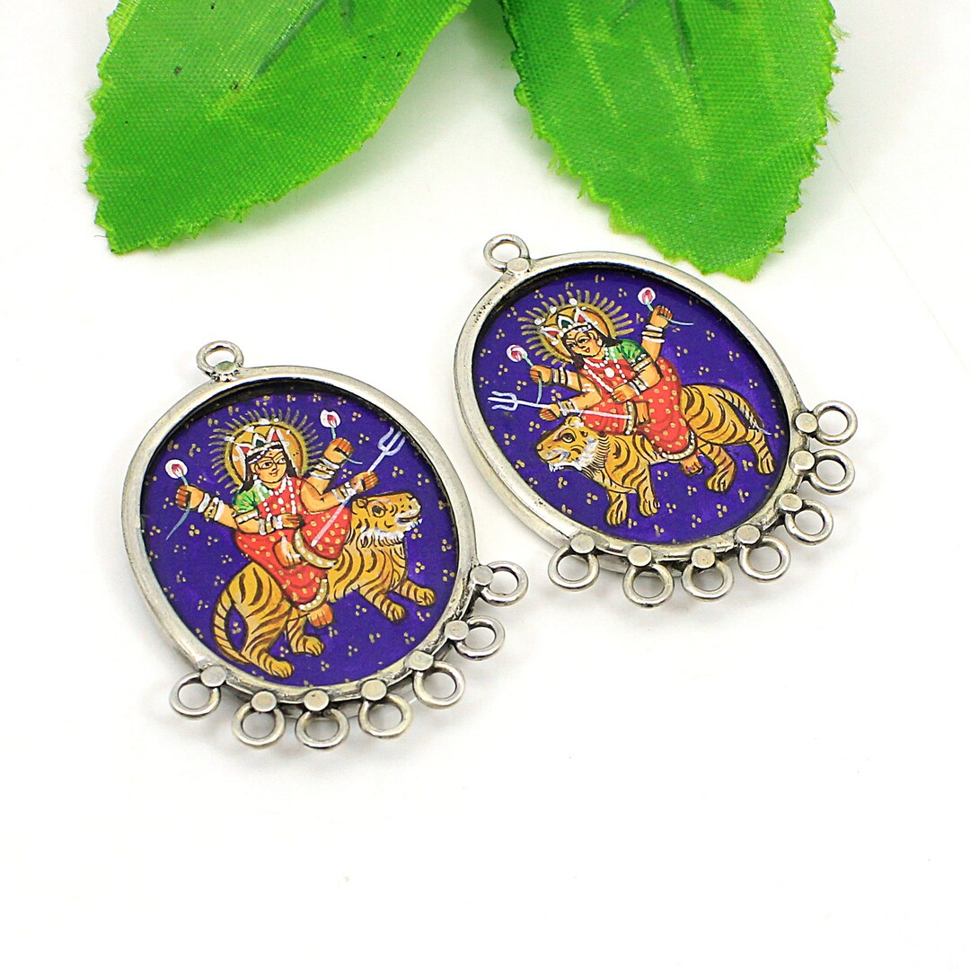 Durga Painting Charm: Sterling Silver Indian Goddess Connector ...