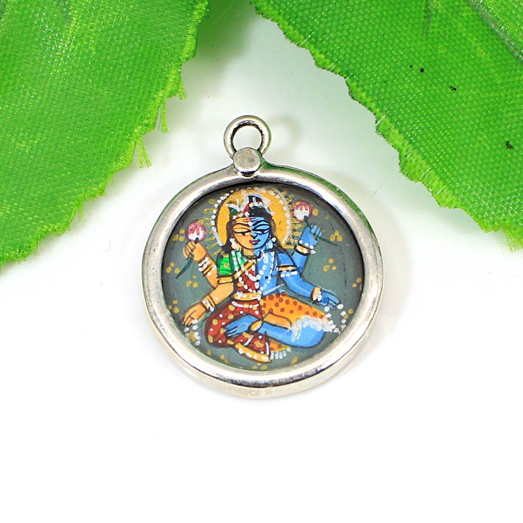 Shiva Parvati Pendant: Hand-painted Hindu Deity, Sterling Silver - Etsy