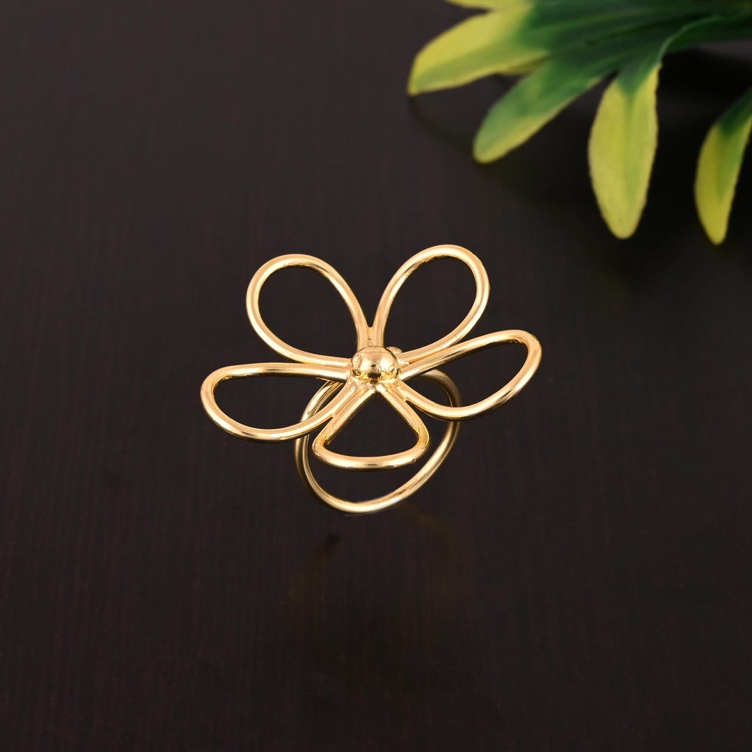 Gold Blossom Ring, Elegant Flower Design Gold Plated Ring, Handmade ...