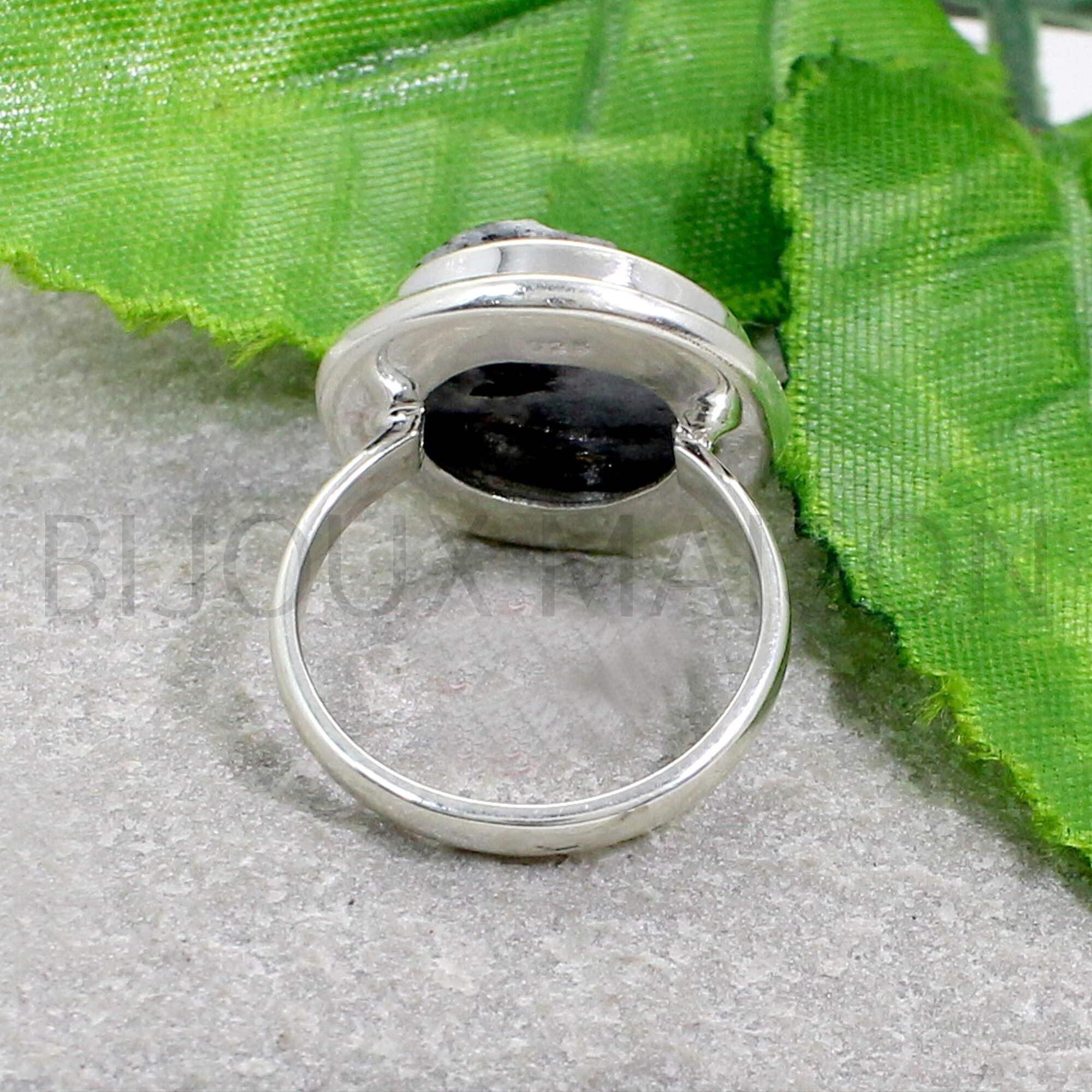 Round Natural Astrophyllite Druzy Rough Ring in 925 Sterling Silver ...