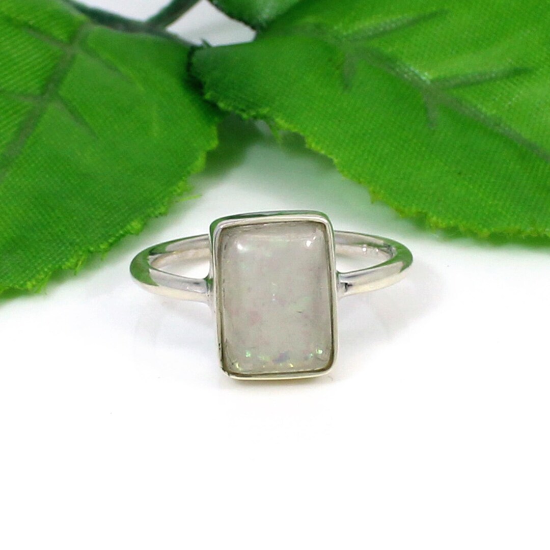 Rectangle Opal Ring, Opal Silver Ring, Opal Gemstone Ring, Opal Jewelry ...