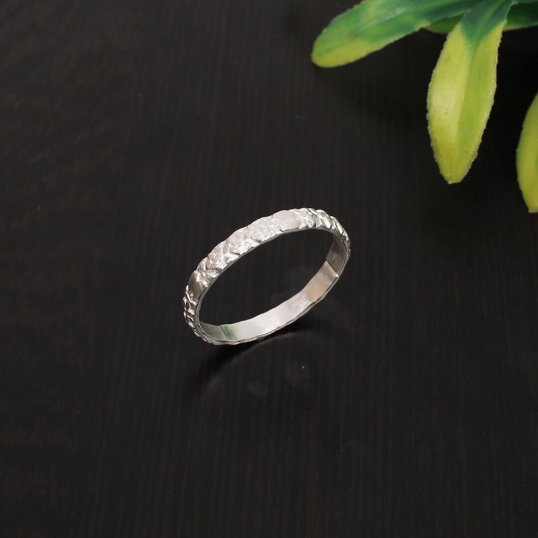 Handmade Engraved Sterling Silver Ring, Stackable Wedding Band - Etsy