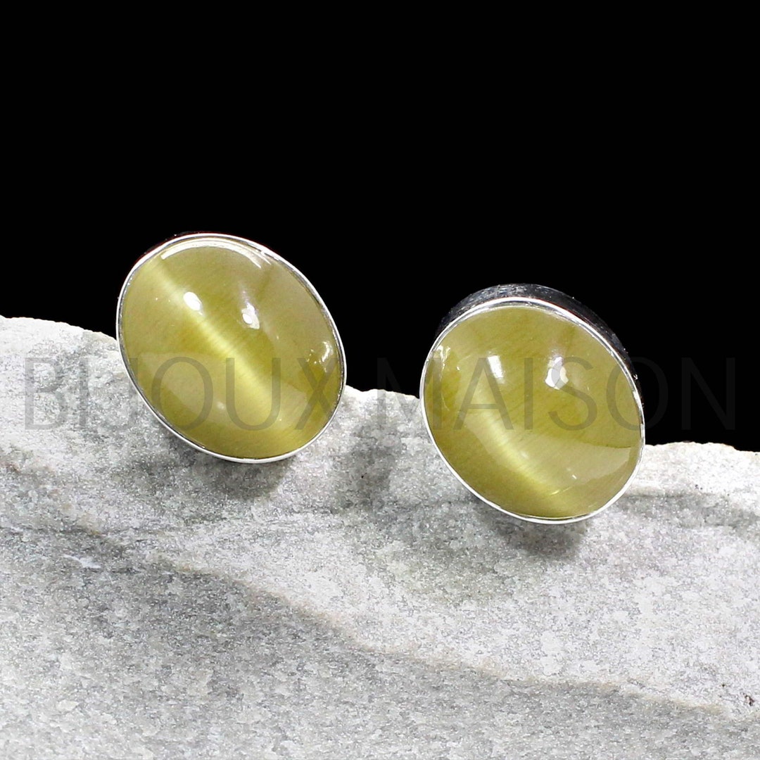 Yellow Chrysoberyl Cat's Eye Studs - Yellow Studs - Mini Studs- Dainty ...