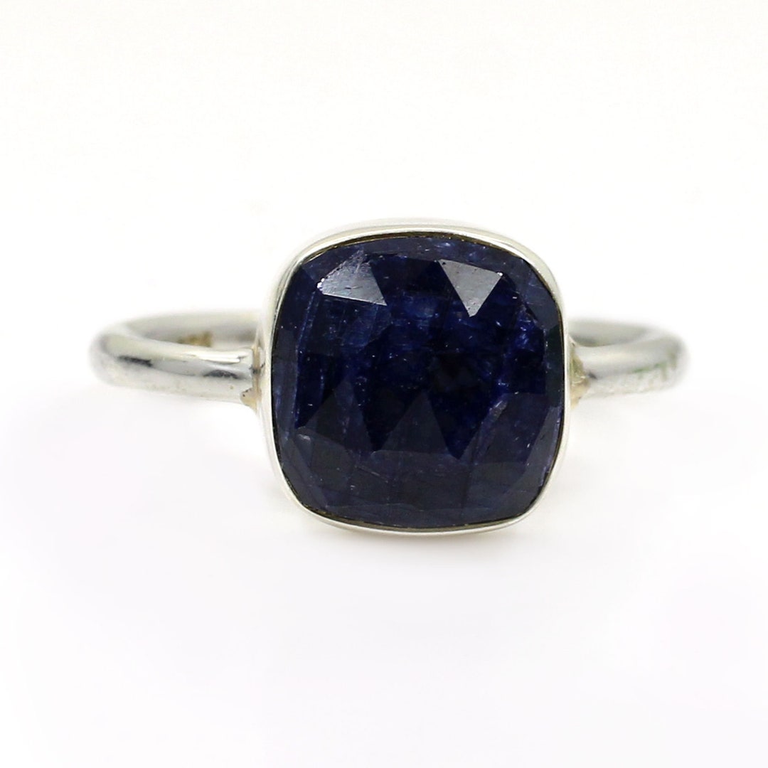 Sapphire Corundum Ring - Cushion Shape Handmade Simple Band Ring - 925 ...