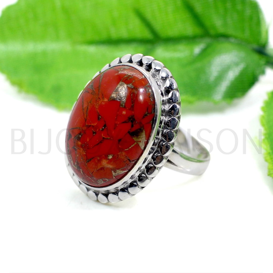 Handmade Mohave Red Copper Turquoise Ring: Sterling Silver Boho Jewelry ...