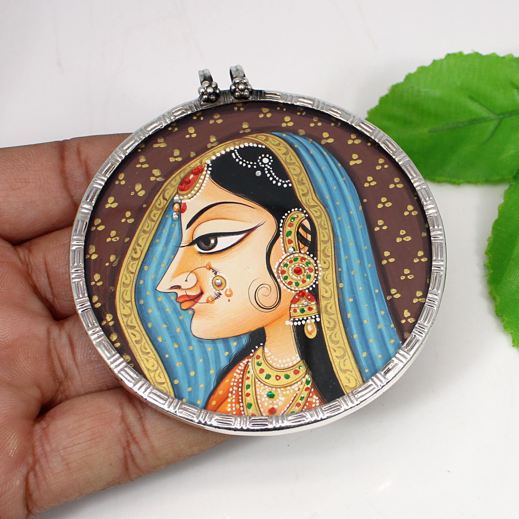Indian Queen Painting-hand Painted Indian Women-large Round - Etsy