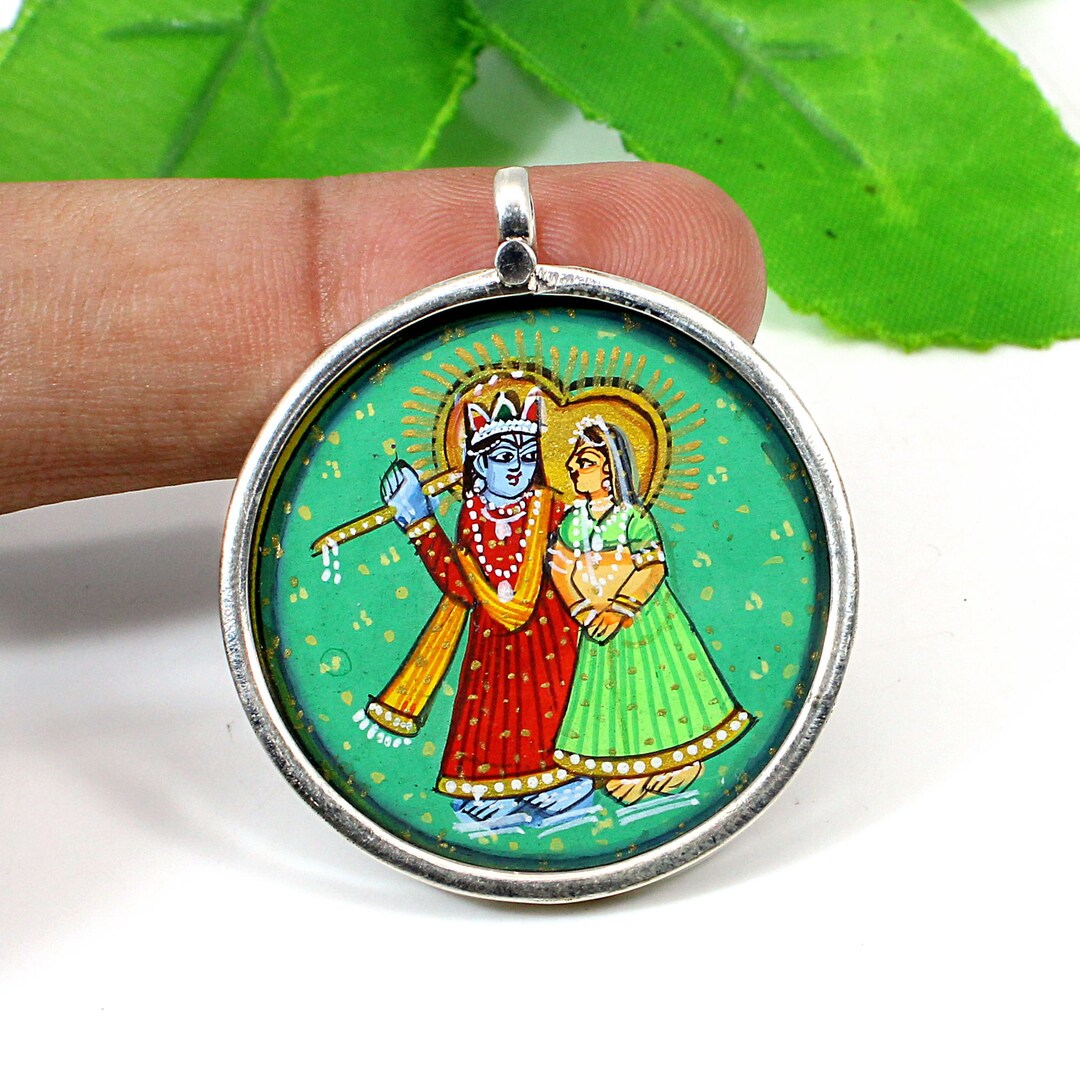Radha Krishna Painting Pendant- Hand Painted Jewelry- 925 Sterling ...