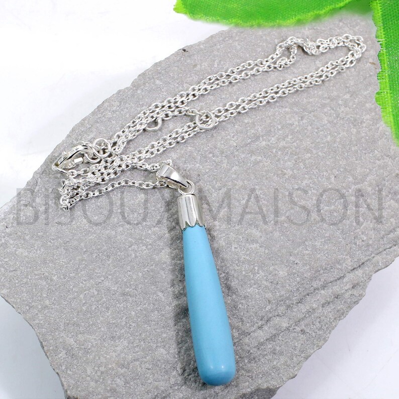 Sterling Silver Turquoise Long Pendant Necklace 925 Silver - Etsy