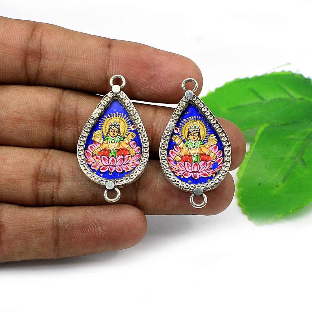Hindu Goddess Painting, Double Bail Charms, 925 Sterling Silver ...