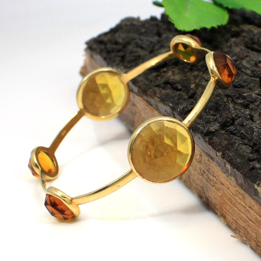 Handmade Citrine Bangle: Gold Plated Sterling Silver Bracelet - Etsy