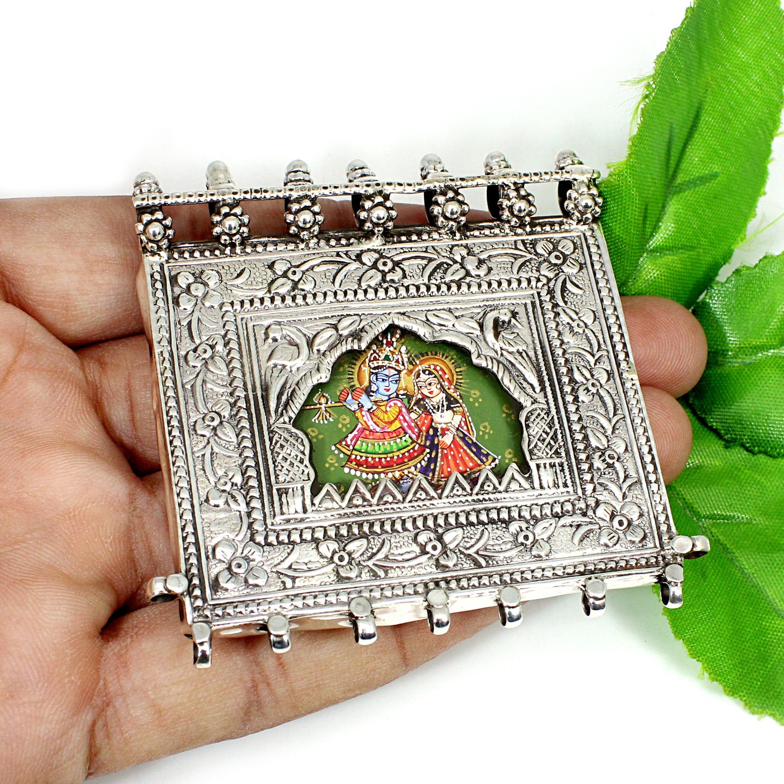 Radha Krishna Pendant Rajasthani Pendant 925 Sterling - Etsy