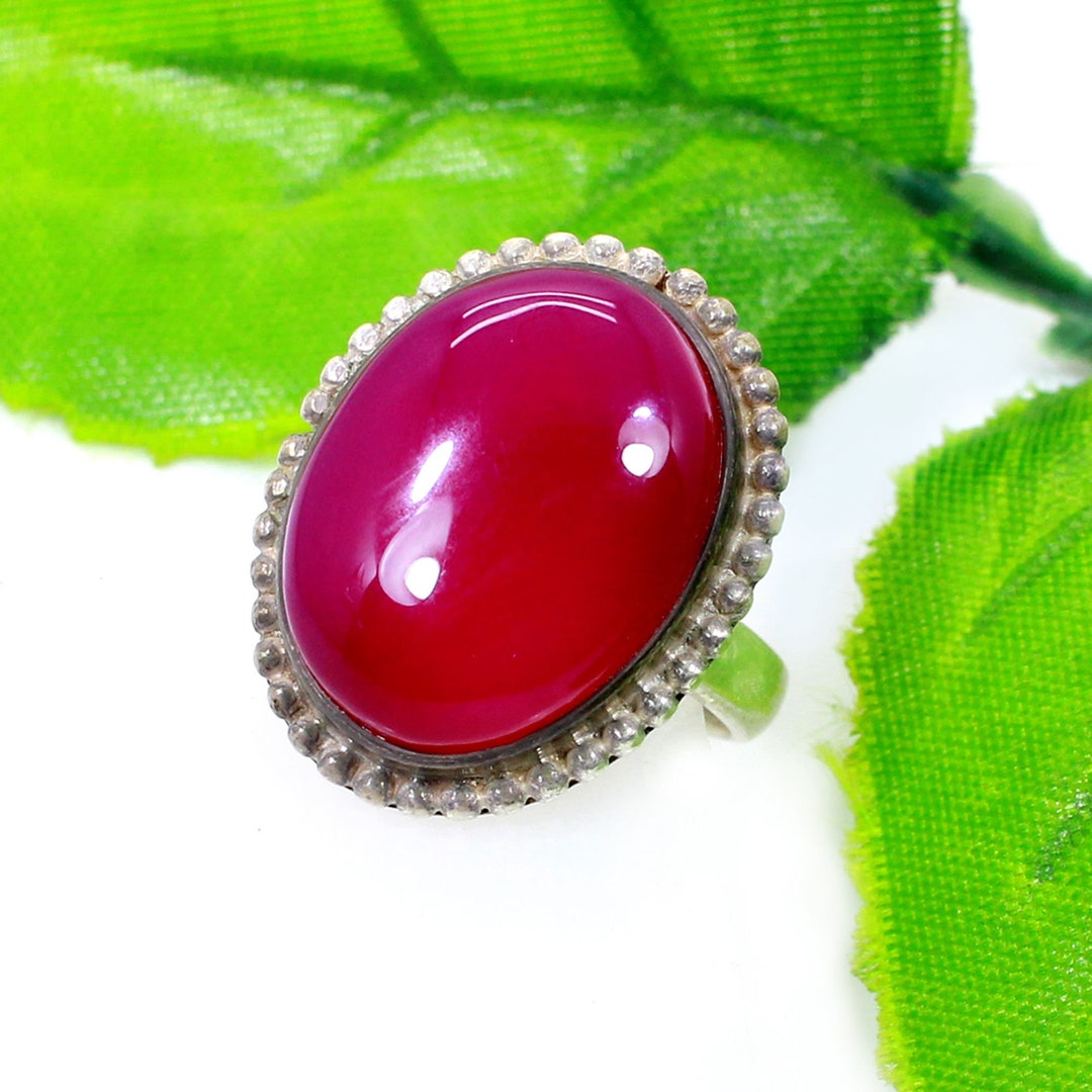Handmade Fuchsia Chalcedony Ring: Oval Sterling Silver Gemstone - Etsy