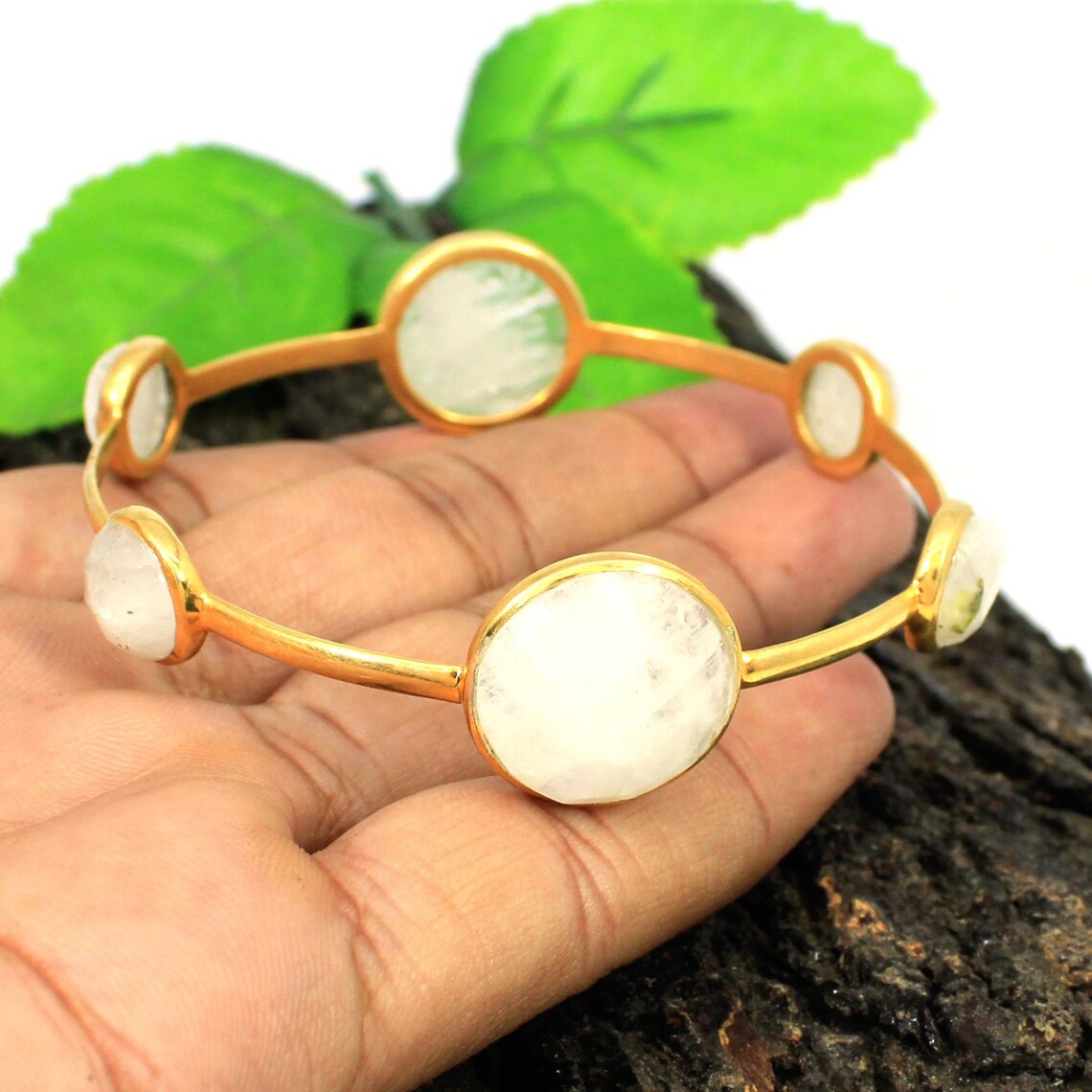 Rainbow Moonstone Bangle Moonstone Silver Bracelet Moonstone - Etsy