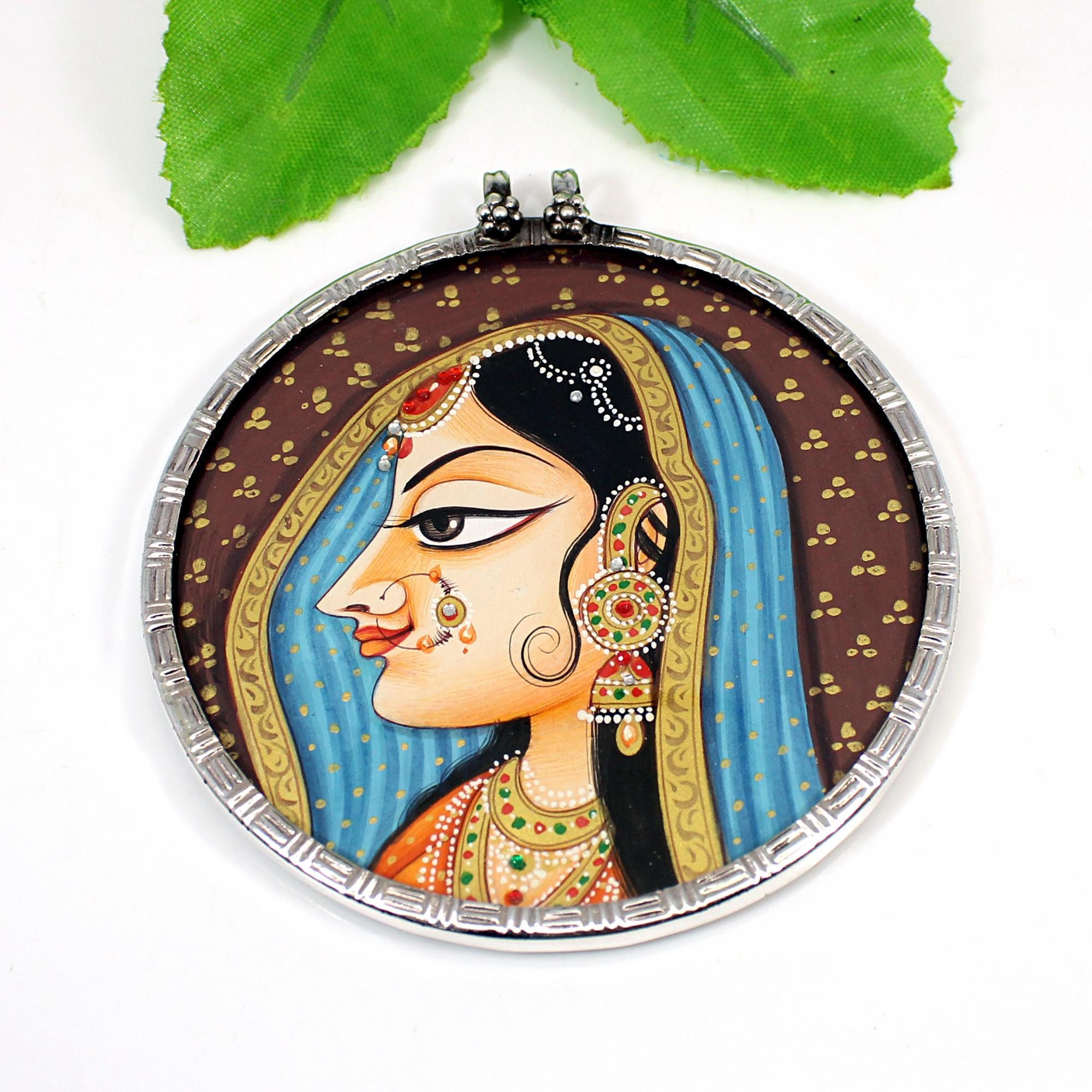 Indian Queen Painting-hand Painted Indian Women-large Round - Etsy