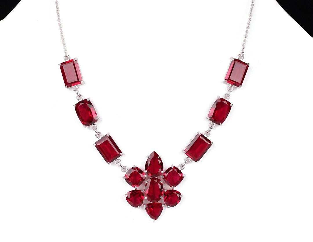 Glass Ruby Necklace Statement Piece Silver Necklace Pink - Etsy