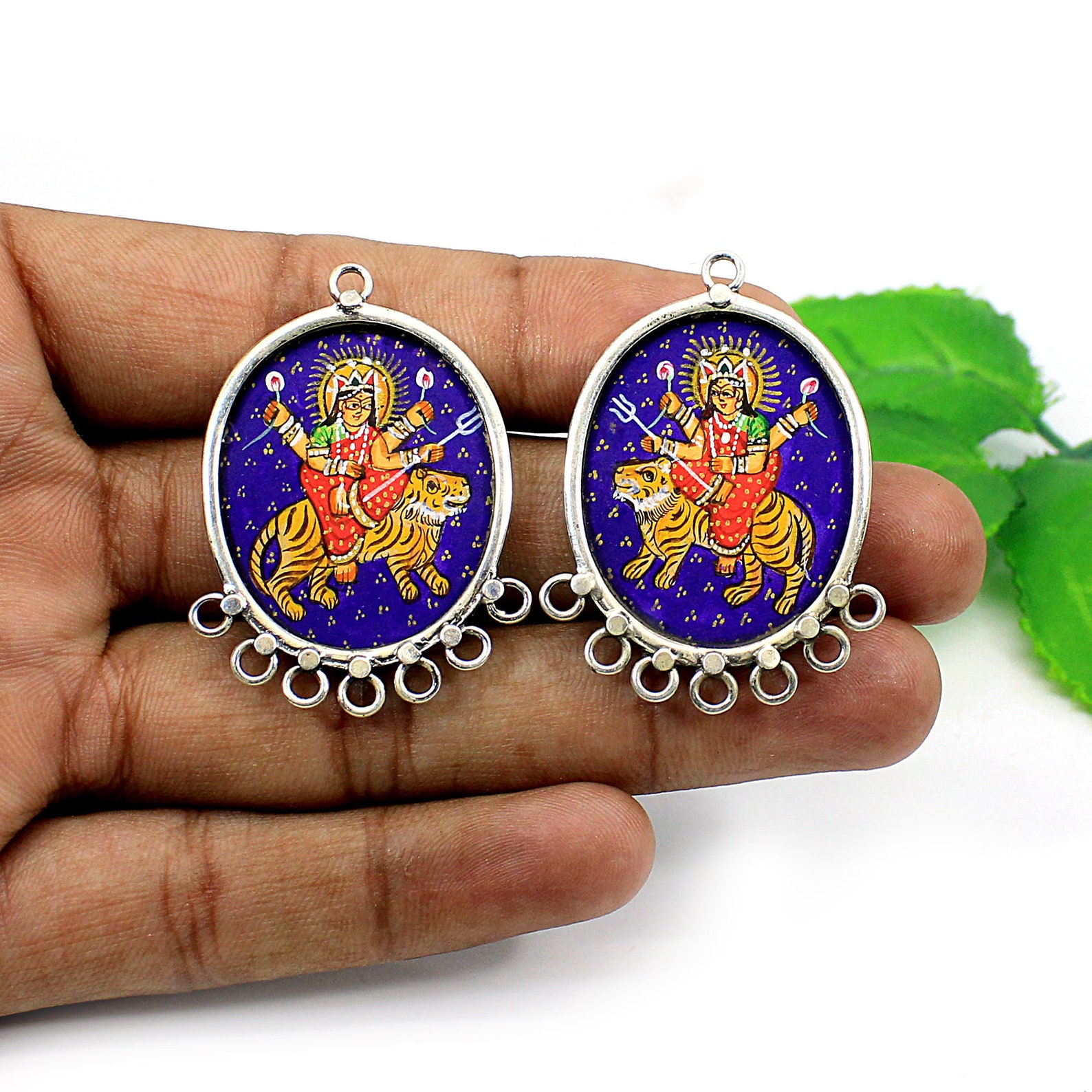 Durga Painting Charm: Sterling Silver Indian Goddess Connector ...