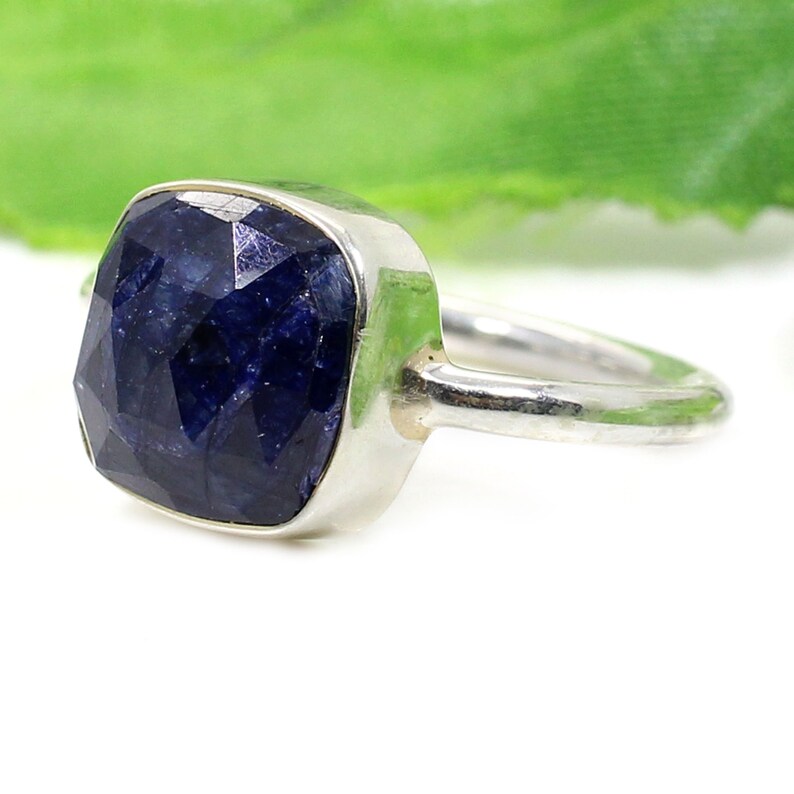 Sapphire Corundum Ring Cushion Shape Handmade Simple Band | Etsy