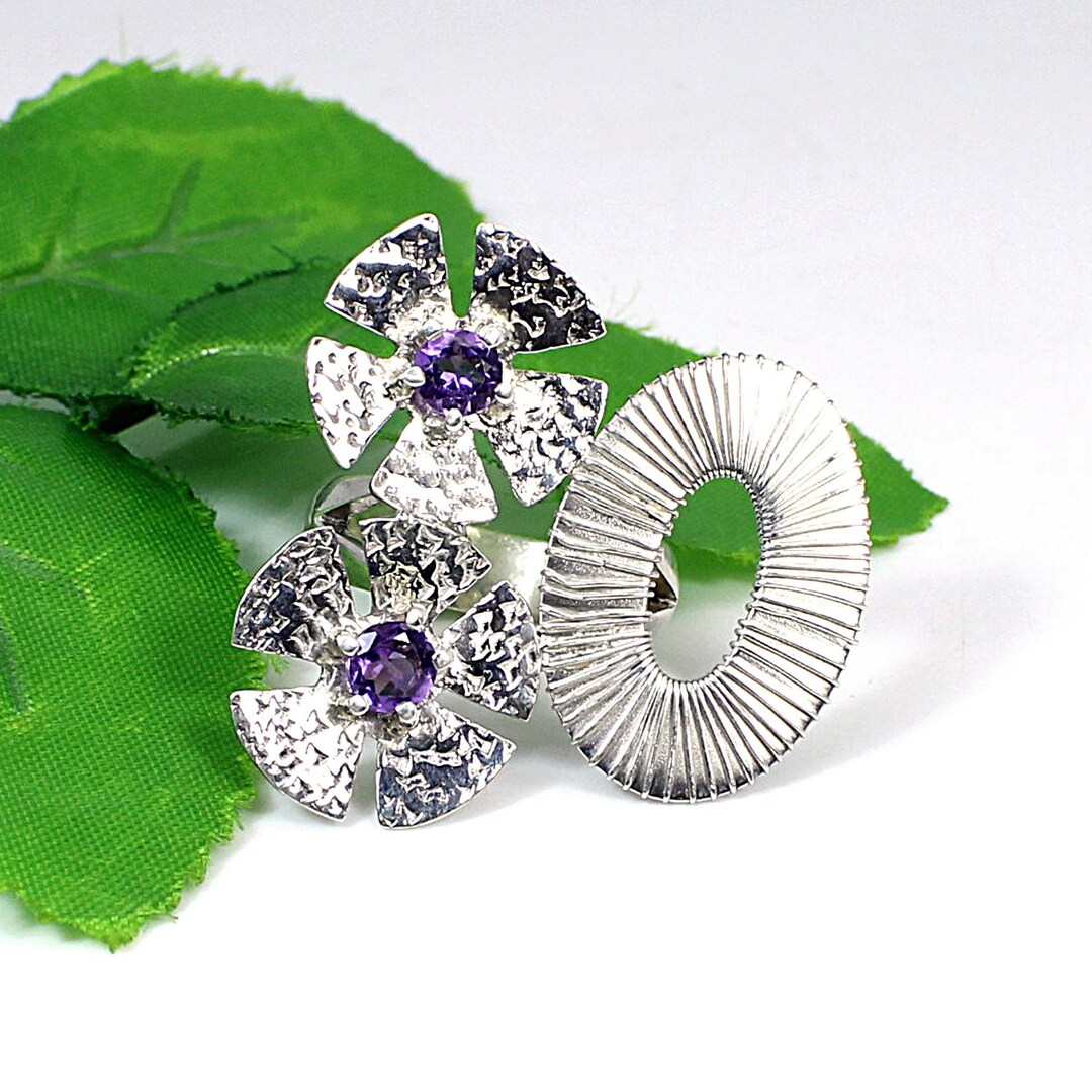 Unique Amethyst Designer Silver Ring, Engagement Vintage Handmade Ring ...