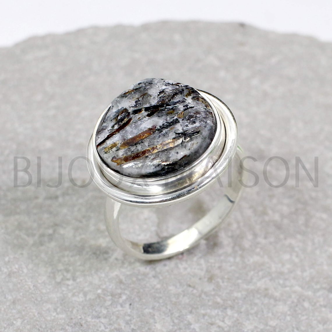 Round Natural Astrophyllite Druzy Rough Ring in 925 Sterling Silver ...