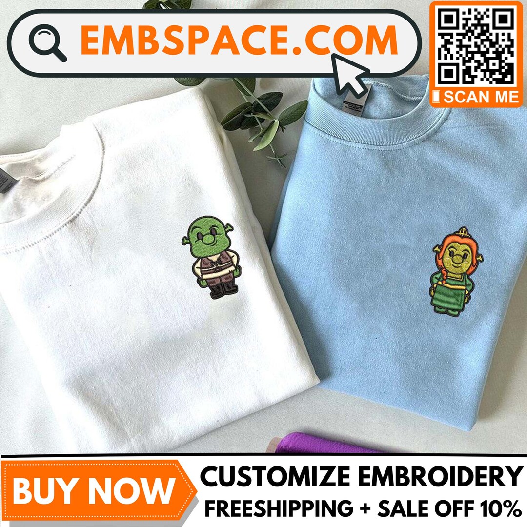 Shrek and Princess Fiona Embroidery Shirt, Cartoon Couples Embroidery ...