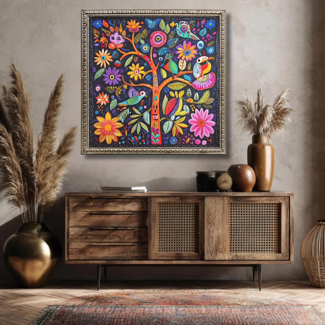 Mexican Folk Art, Birds and Botanical Image, Vibrant Colors, Unique ...