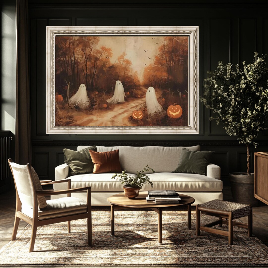 Ghost Landscape Print: Cozy Autumn Halloween Decor (framed or Unframed ...