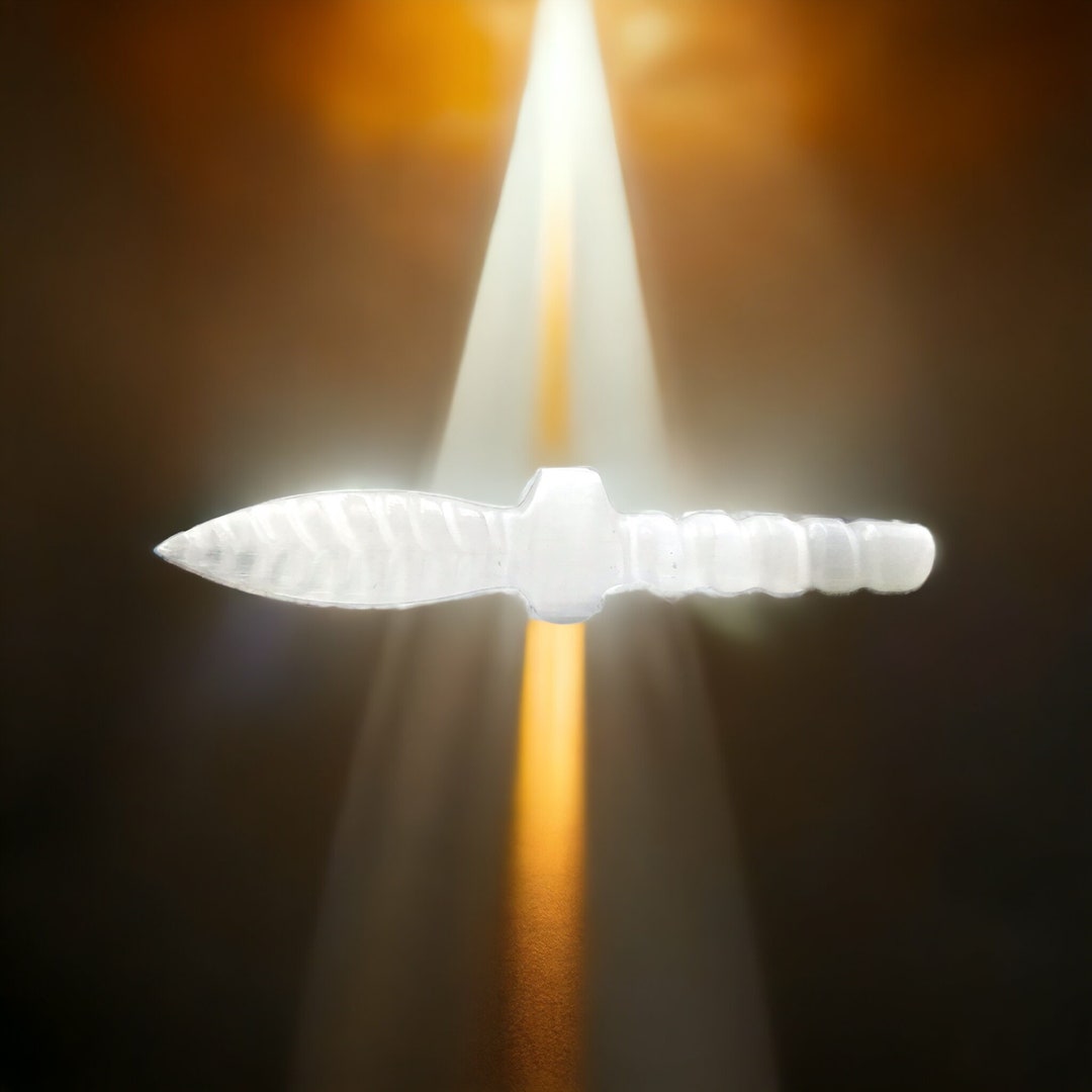 Selenite Ritual Dagger in Spiral Form With Acrylic Stand for Wicca ...