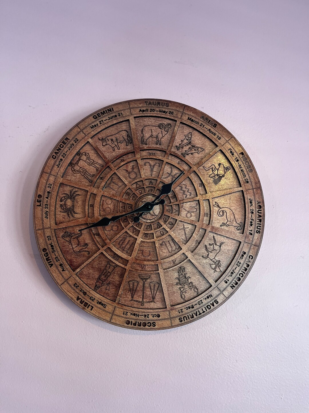 Wall Clock, Horoscope Clock, 3d Clock, Engraved Clock, - Etsy
