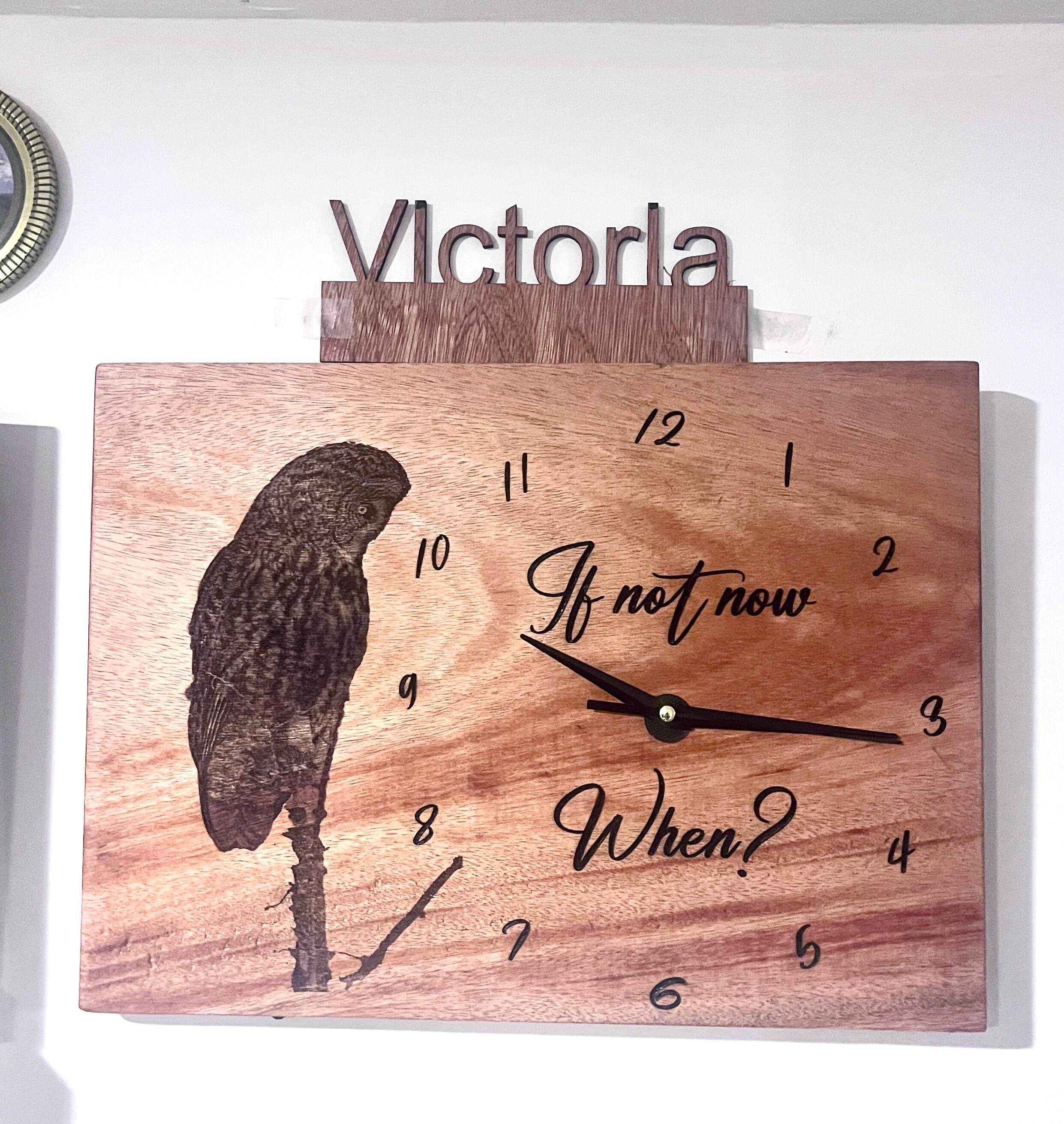 Wall Clock, Wood Clock, Engraved Wall Clock, Great Gray Owl Clock - Etsy