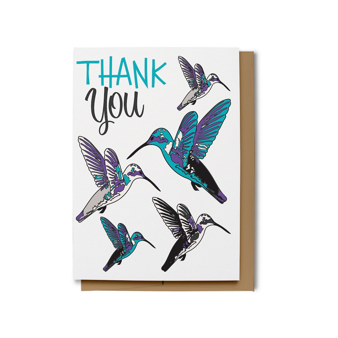 Thank You Card With Hummingbirds Ecofriendly Recycled Greeting Card 5x7 ...