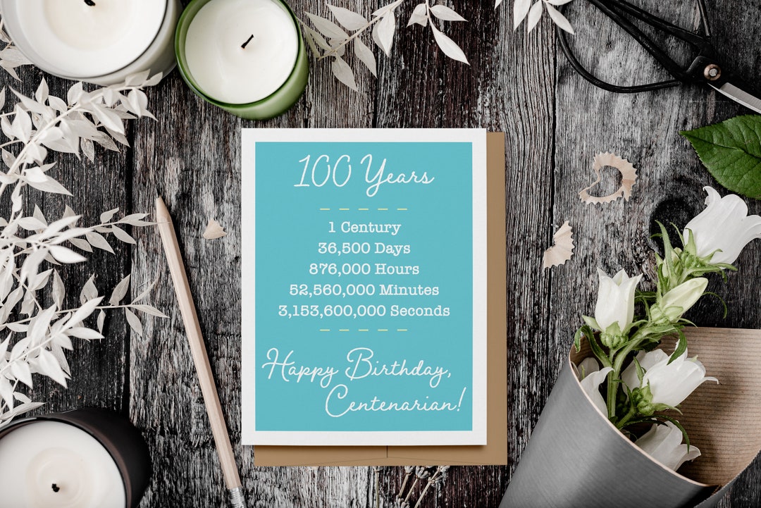 Centenarian 100th Birthday Card, Ecofriendly, Recycled - Etsy