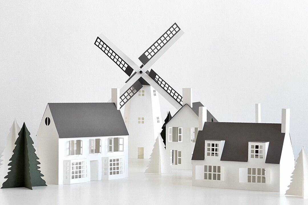 Modern Holiday Decor, Dutch Decoration, Paper Christmas Village ...