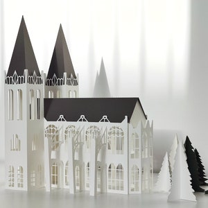 Paper Cathedral Christmas Village Set Paper Church Model - Etsy UK