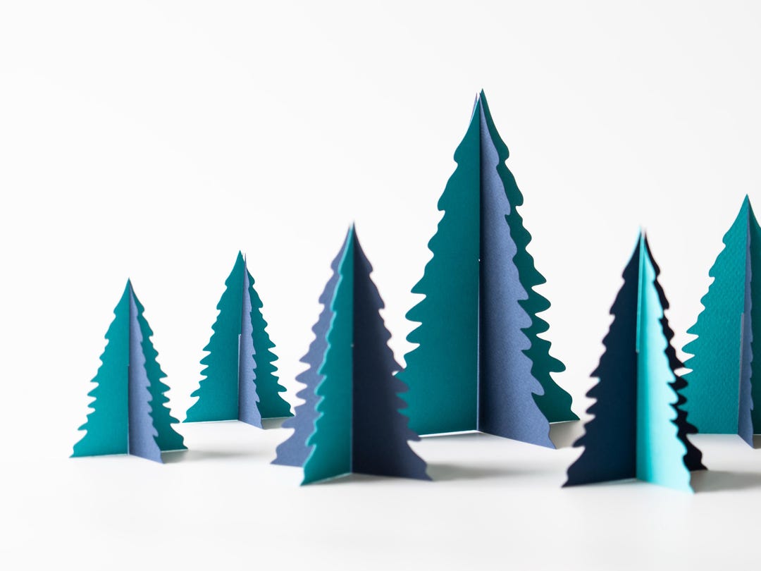 Blue Christmas Tree Decor, Tabletop Holiday Decoration, Set of Eight - Etsy