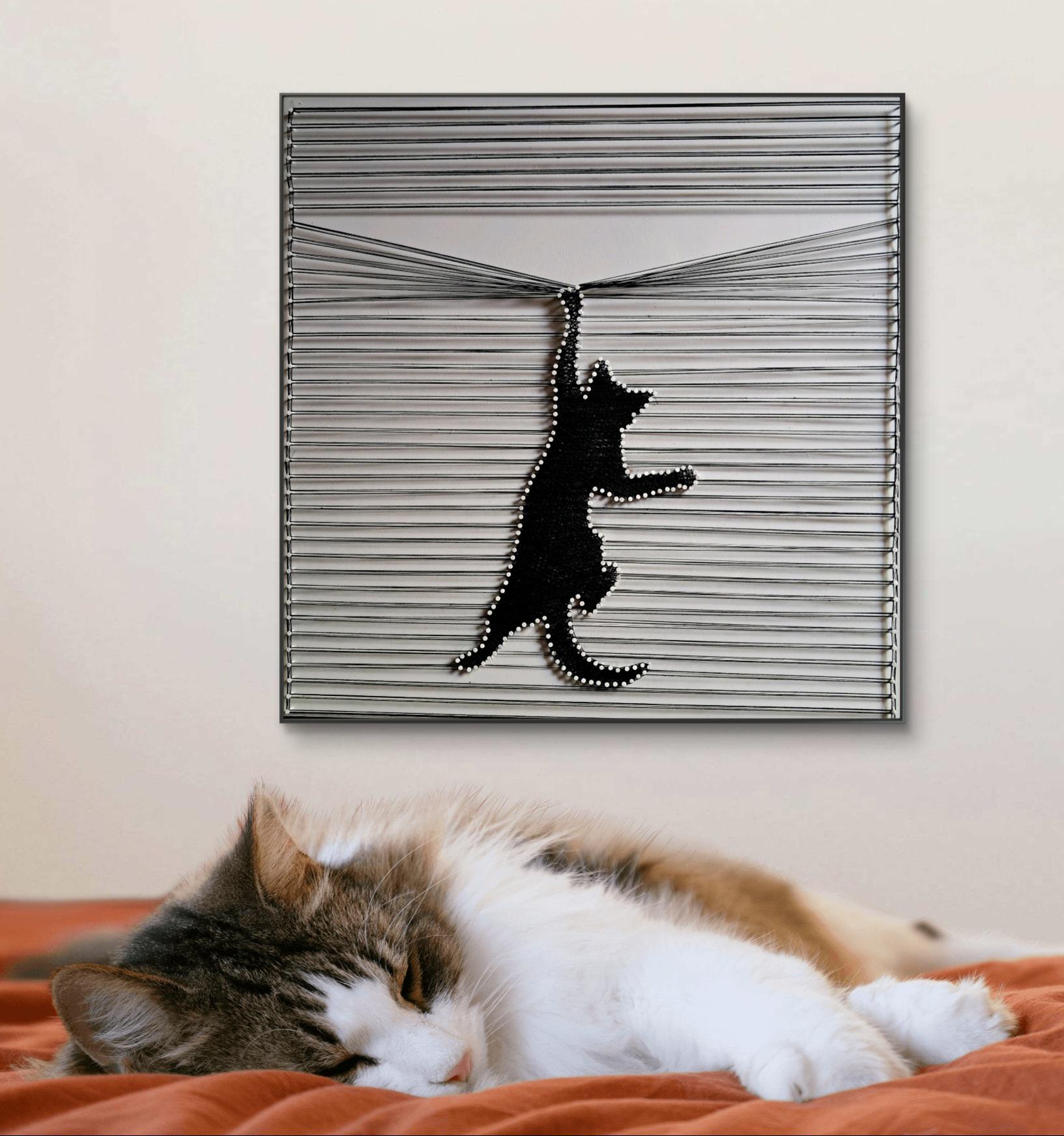 Black Cat String Art – Handmade Minimalist Line Art Wall Decor, Modern ...