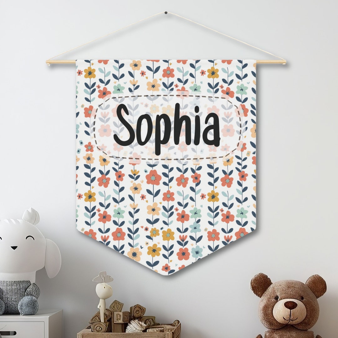 Custom Floral Wall Pennant for Kids Personalize With Any Name Colorful ...