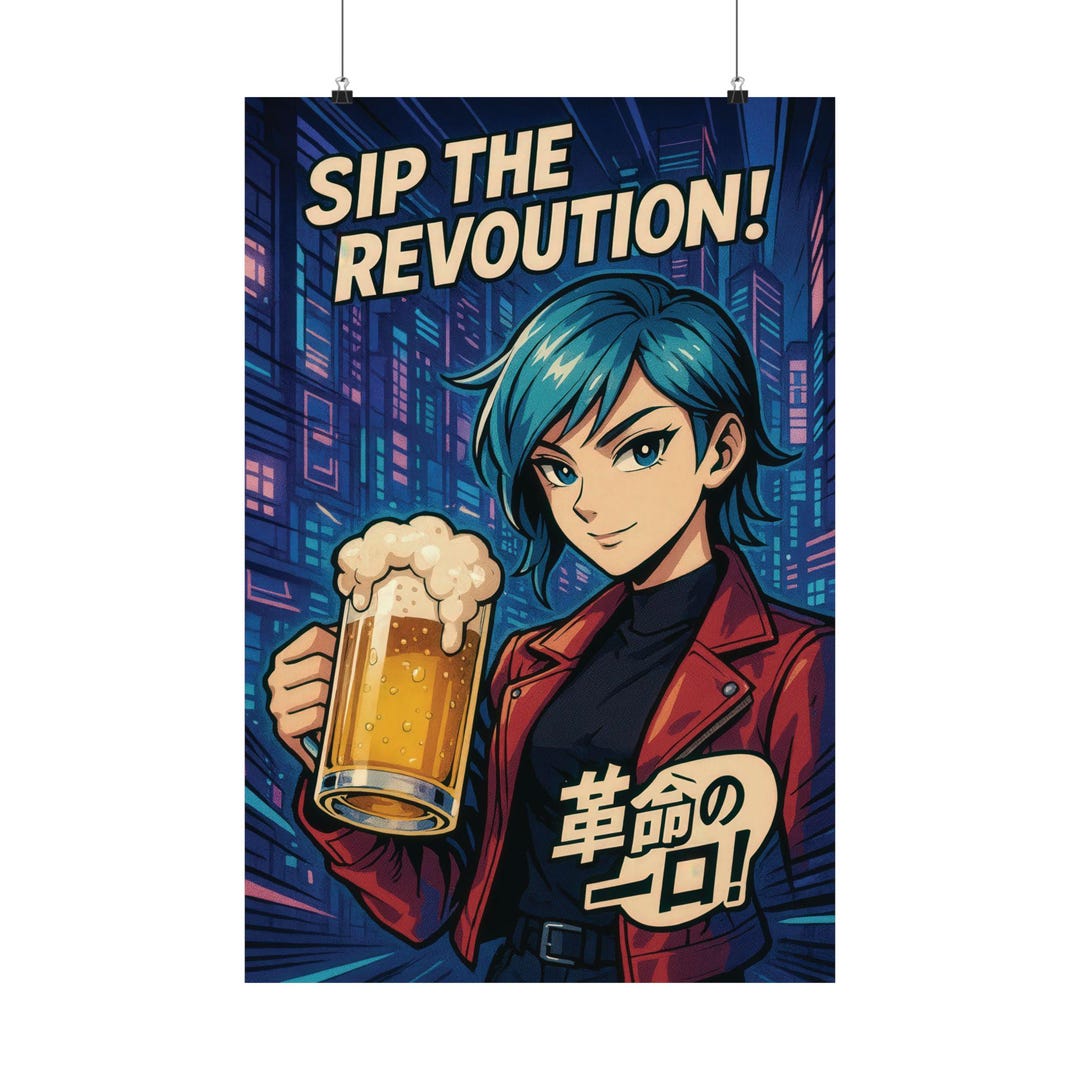 Manga Beer Poster Print, Funny Anime Wall Art for Mancave, Vertical ...