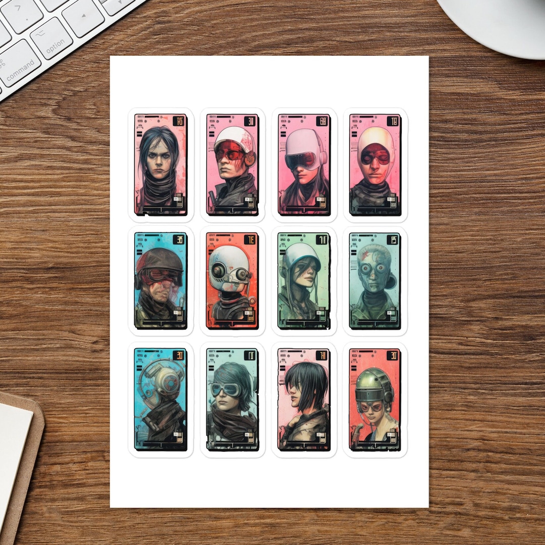Cyberpunk Trading Card Sticker Sheet Futuristic Neon Decals - Etsy