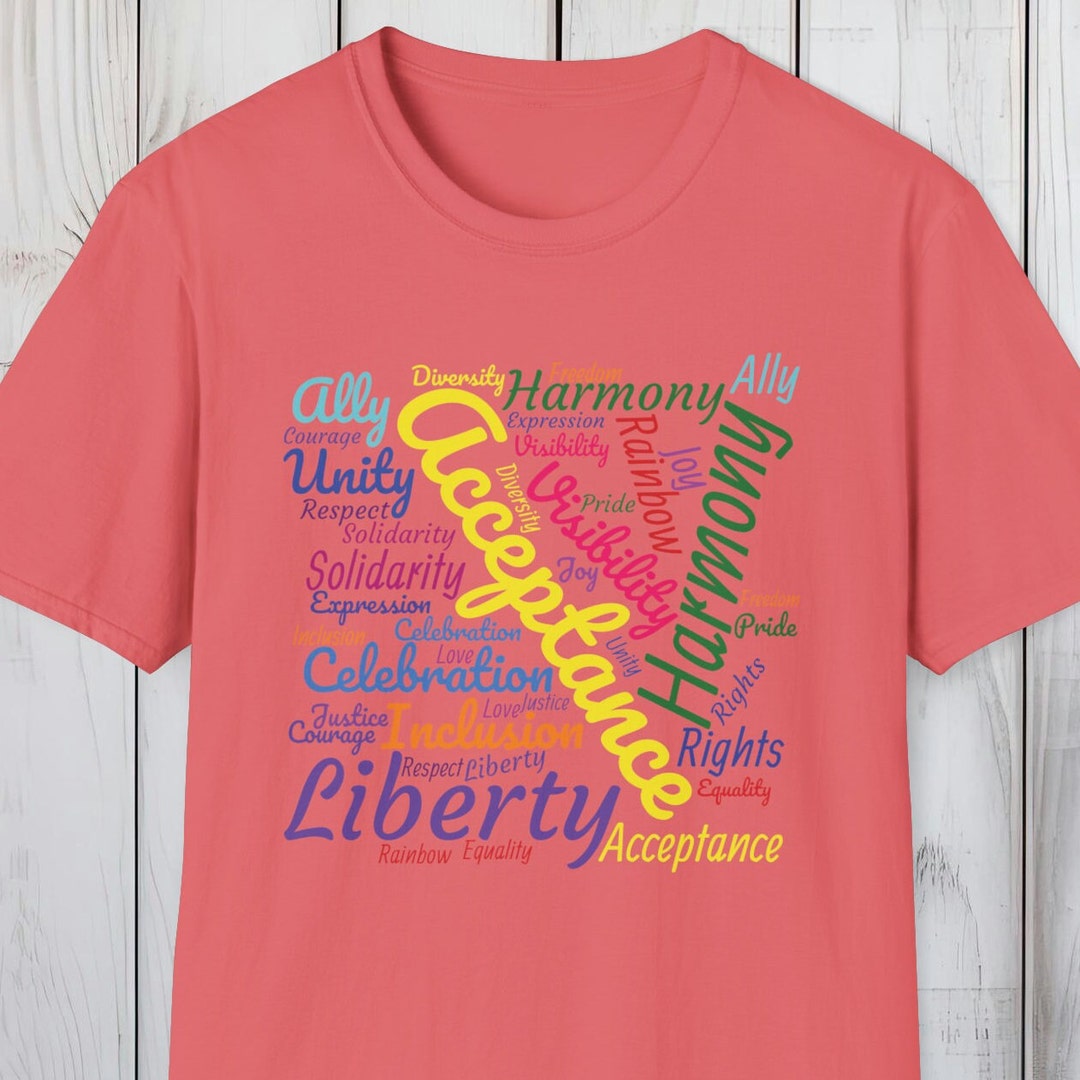 Acceptance Pride Word Cloud T-shirt: Typography LGBTQ Text for Unity in Diversity Celebrate ...
