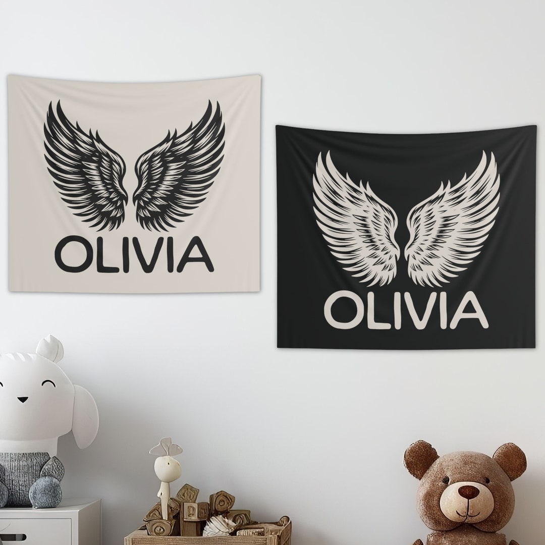 Custom Angel Wings Name Wall Tapestry - Personalized Name Wings Banner ...