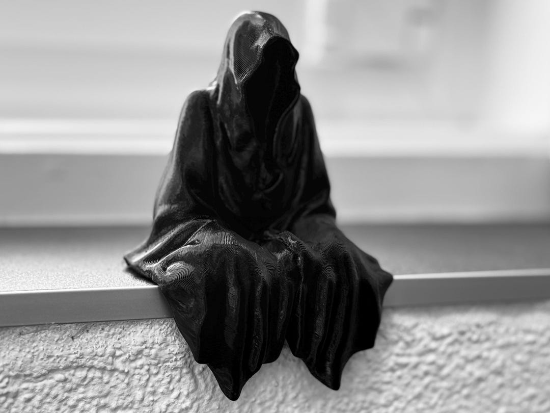 Sitting Grim Reaper Bookshelf Decor Figurine - 3D Printed Death Figure ...