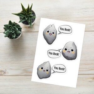 You Rock! Cute Kawaii Stone Stickers - 3 Cheerful Encouraging Rock ...